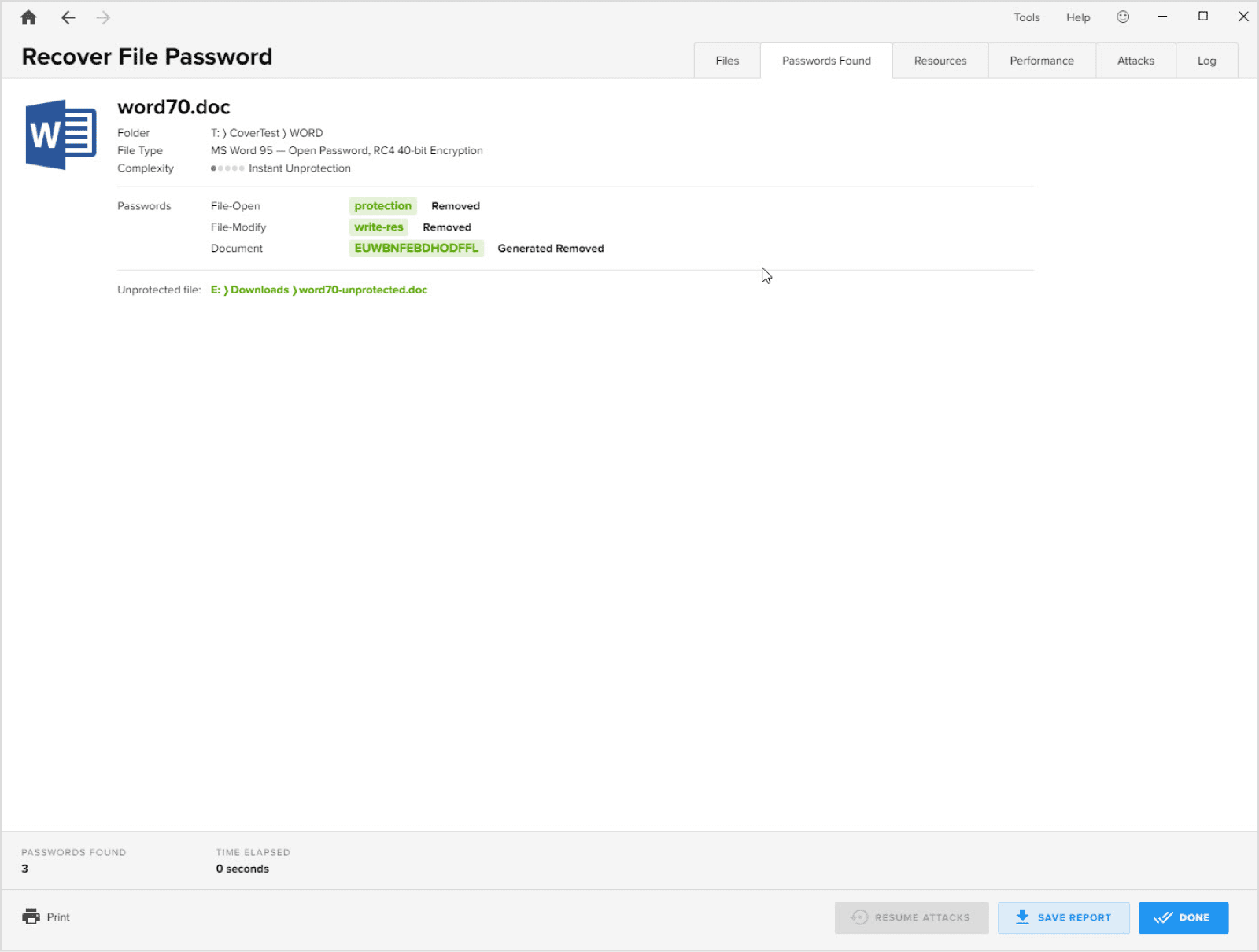 Recover all lost password types for Word documents